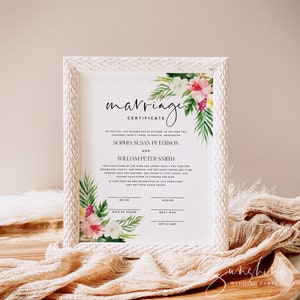 Hawaiian Wedding Certificate of Marriage Template, Wedding Certificate ...