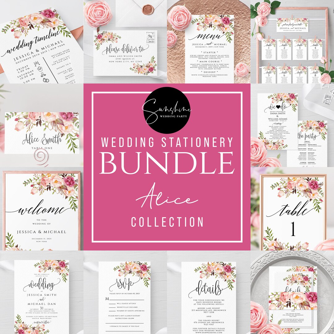 Wedding Bundle Templates, Marsala Floral, Wedding Stationery Template ...