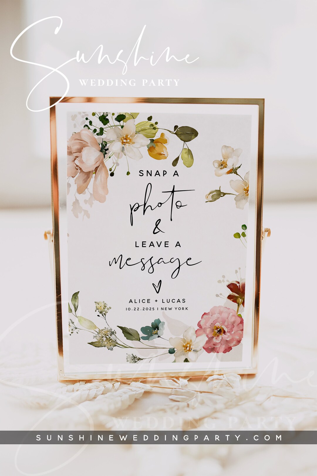 Snap a Photo Leave a Message Sign Template, Garden Flowers Wedding Sign ...