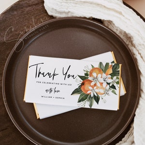 Orange Chocolate Bar Wrapper Template for Botanical Citrus Wedding ...