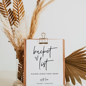 Bucket List Sign Template, Minimalist Wedding Sign, Printable Bucket ...