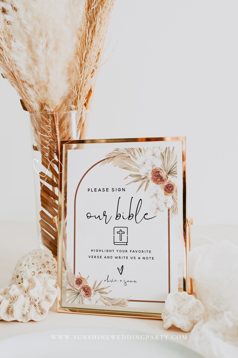 Please Sign Bible Guestbook Sign Template, Terracotta Wedding, Pampas ...