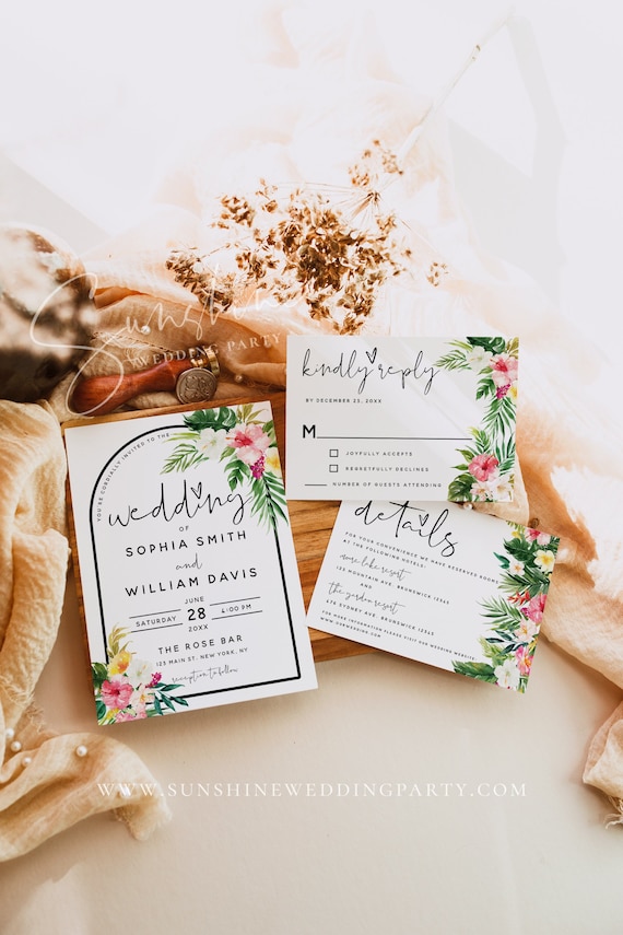 Hawaiian Beach Wedding Invitation Kit Template Tropical Wedding Invitation Suite Invitation Set Details Card RSVP Instant Download H1 Etsy