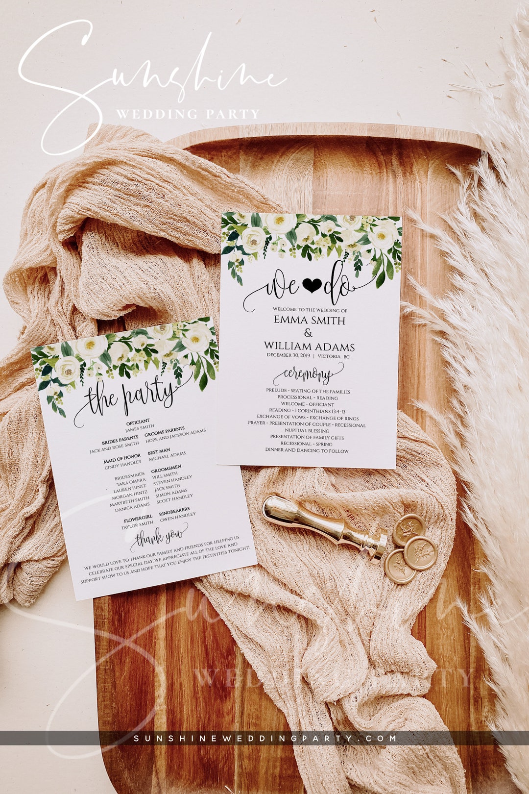 White Floral Greenery Wedding Program Template Ceremony Program Wedding ...