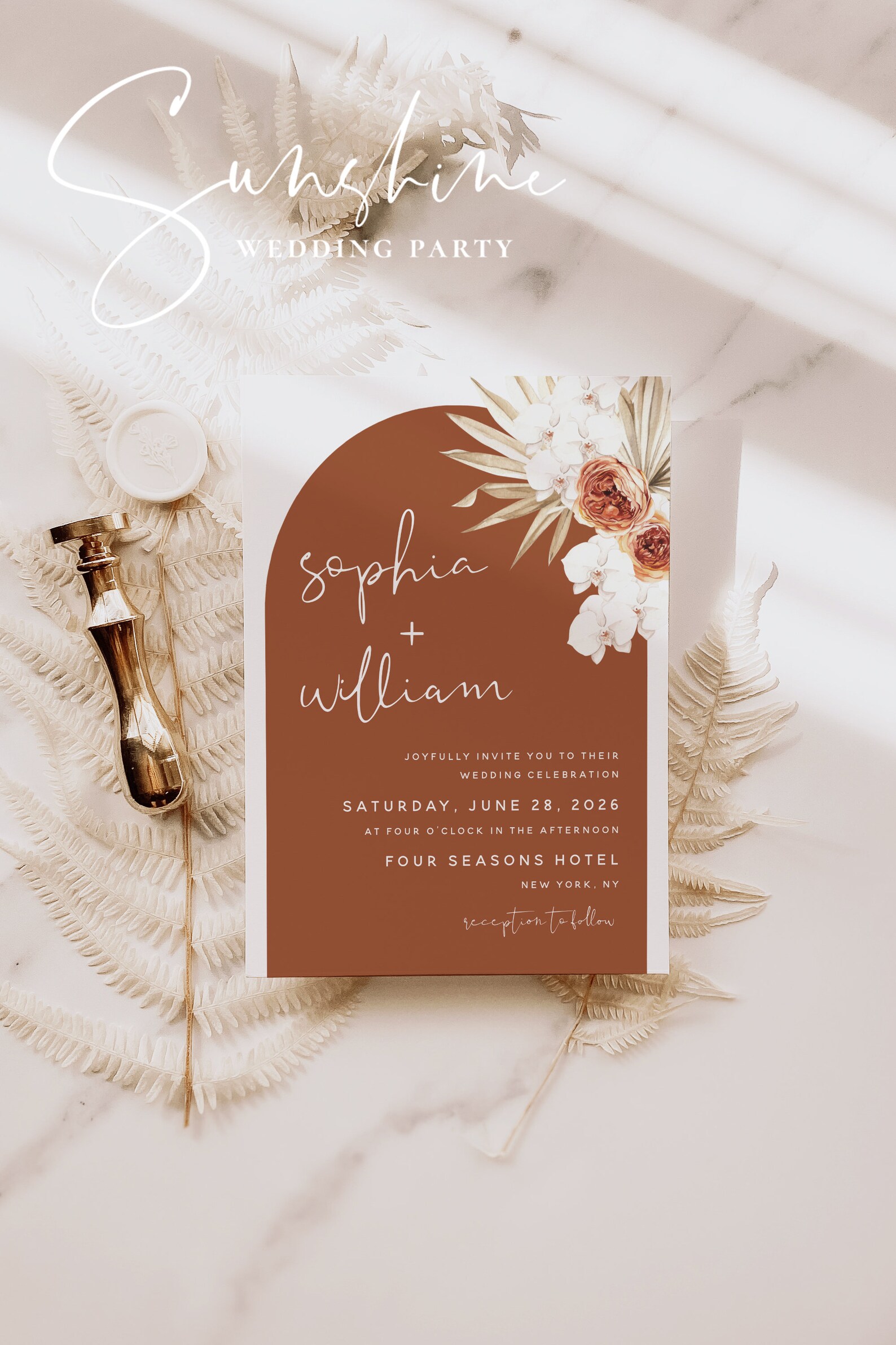 Terracotta Wedding Invitation Template Modern Terracotta Boho - Etsy