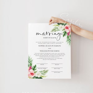 Hawaiian Wedding Certificate of Marriage Template, Wedding Certificate ...