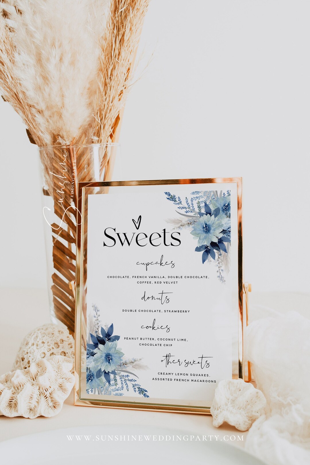 Dusty Blue Sweets Dessert Sign Template for Wedding, Bridal Shower ...