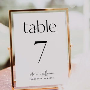 Wedding Table Number Sign Template, Minimalist Table Numbers, Modern ...