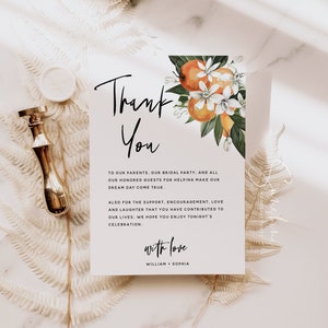 Orange Thank You Cards Template, Citrus Wedding, Thank You Letter ...