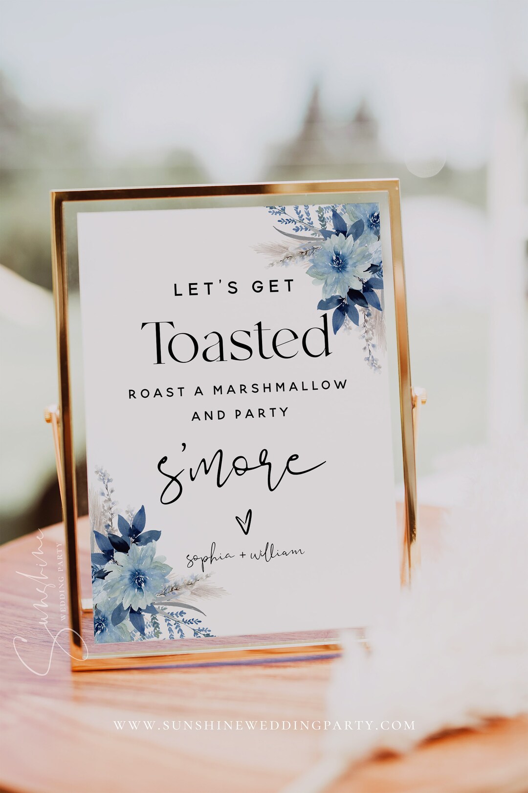 Dusty Blue Floral S'more Bar Sign, Roast a Marshmallow and Party S'more ...