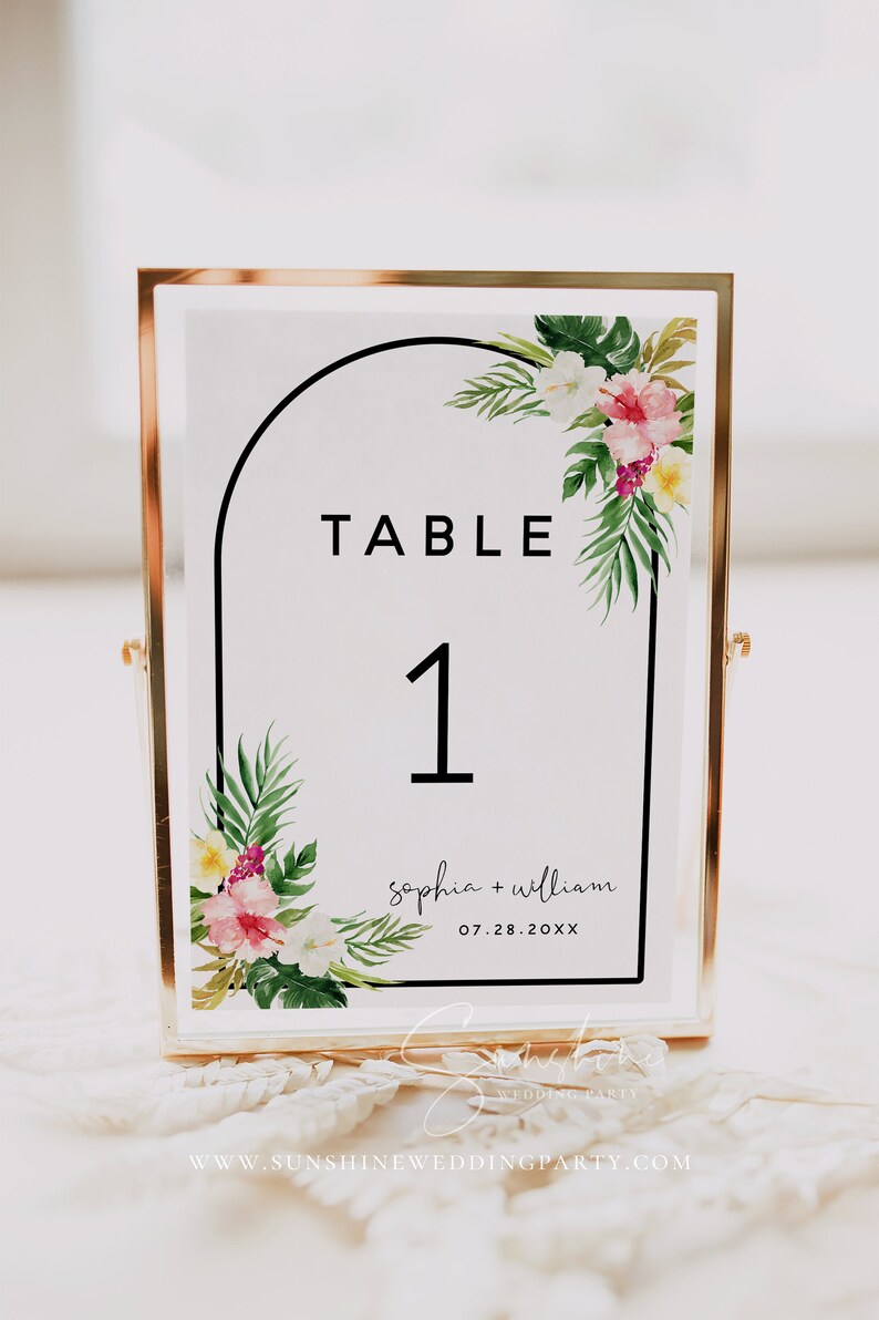 Hawaiian Wedding Table Numbers Template Table Number Cards - Etsy