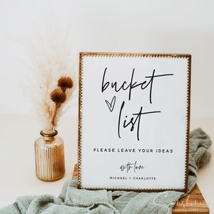 Bucket List Sign Template, Minimalist Wedding Sign, Printable Bucket ...