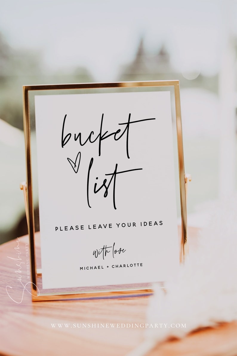 Bucket List Sign Template, Minimalist Wedding Sign, Printable Bucket ...
