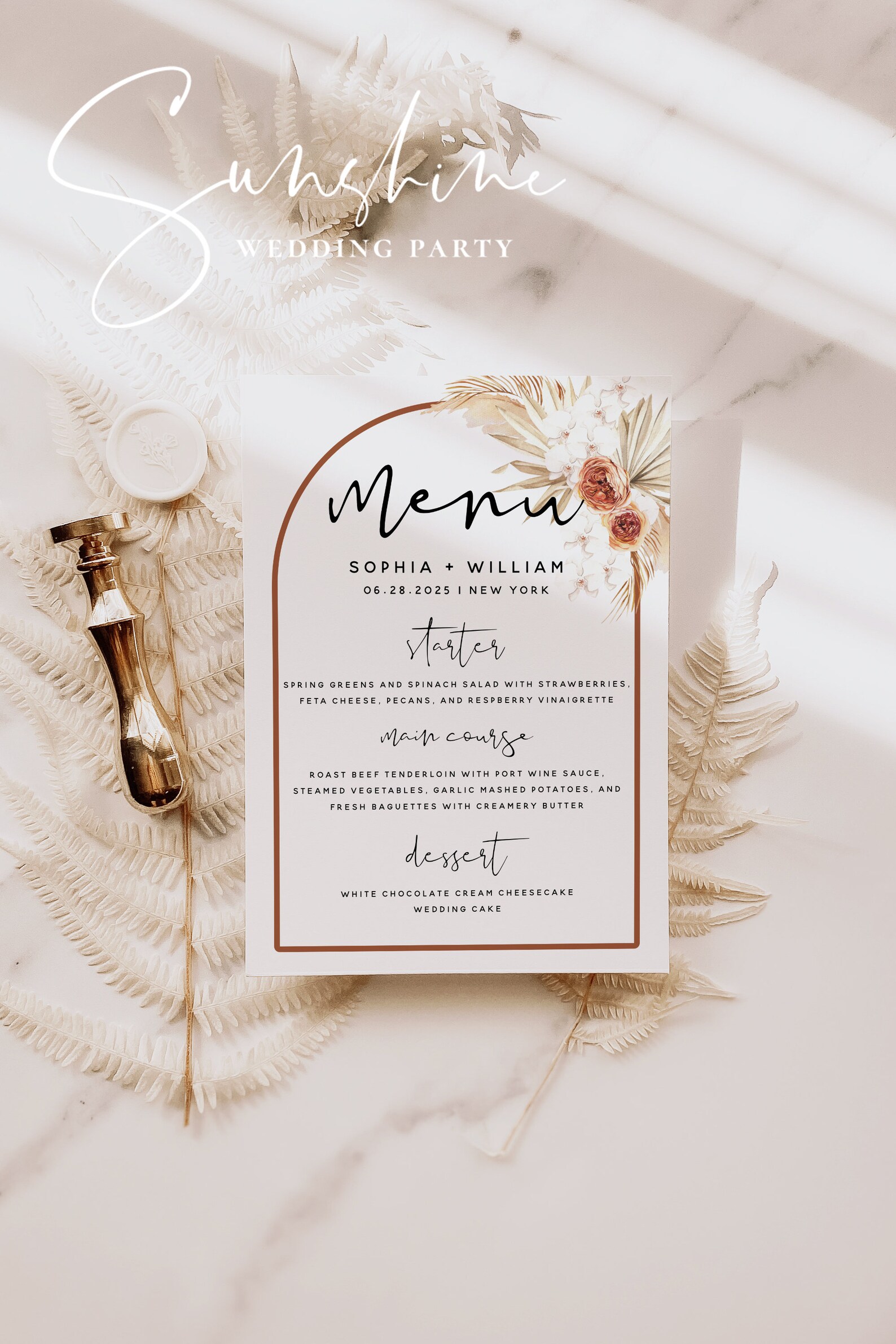 Pampas Terracotta Wedding Menu Template, Modern Menu, Boho Menu ...