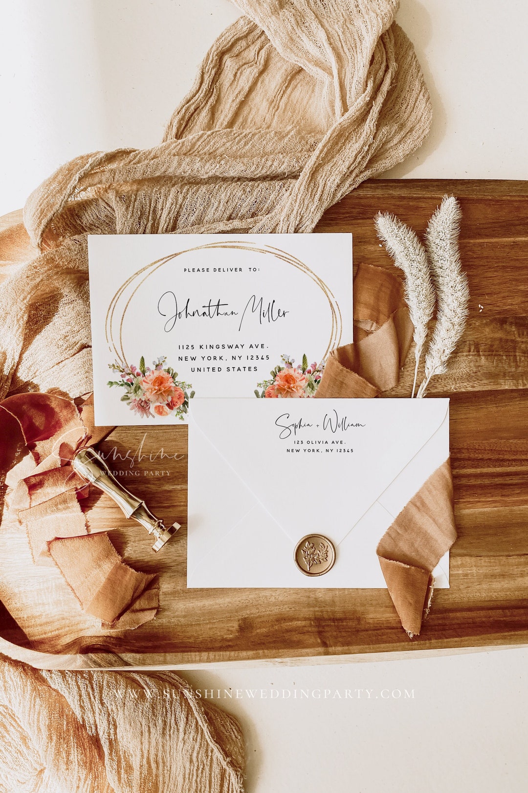 Coral and Green Wedding Envelope Template, Envelope Template, A7 A6 A1 ...