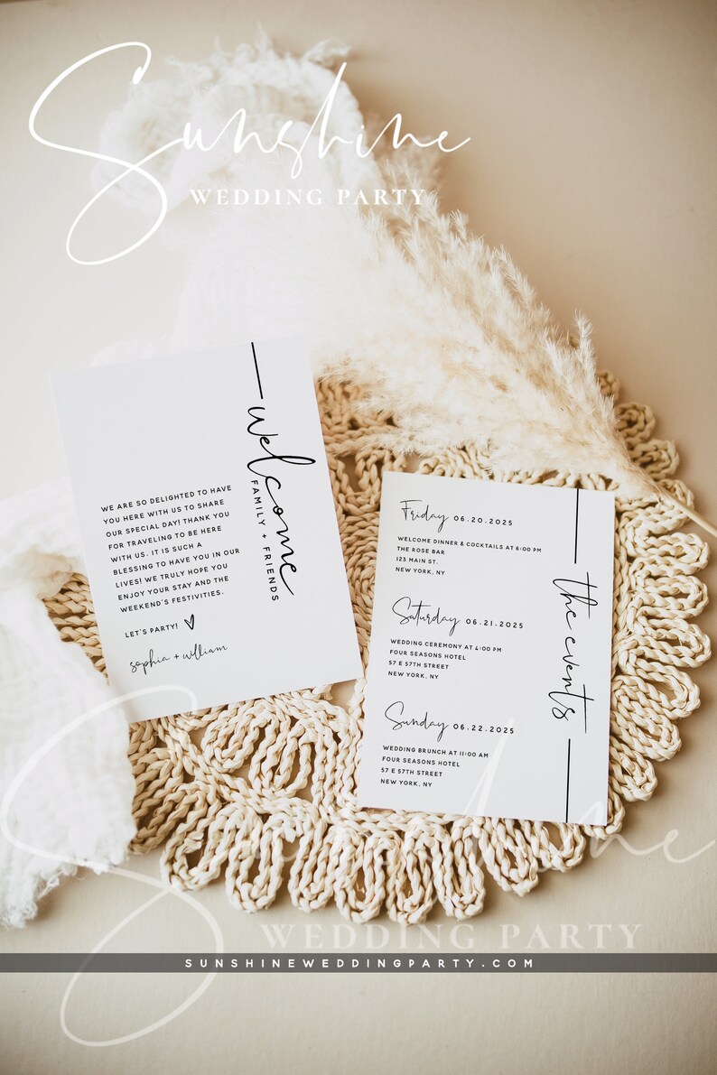 Minimalist Wedding Events Card Template Modern Wedding | Etsy