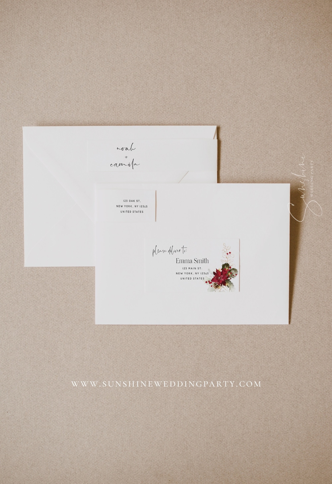 Christmas Wedding Envelope Label Template, Printable Return Label ...