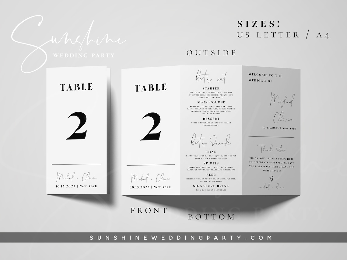 Modern Wedding Trifold Table Number Template Trifold Table - Etsy