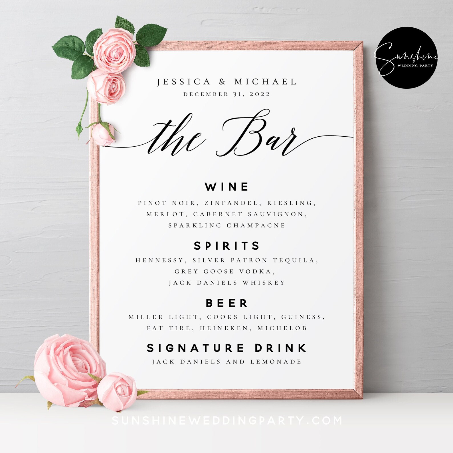 Bar Menu Sign Printable Bar Menu Sign Template Wedding Bar Etsy