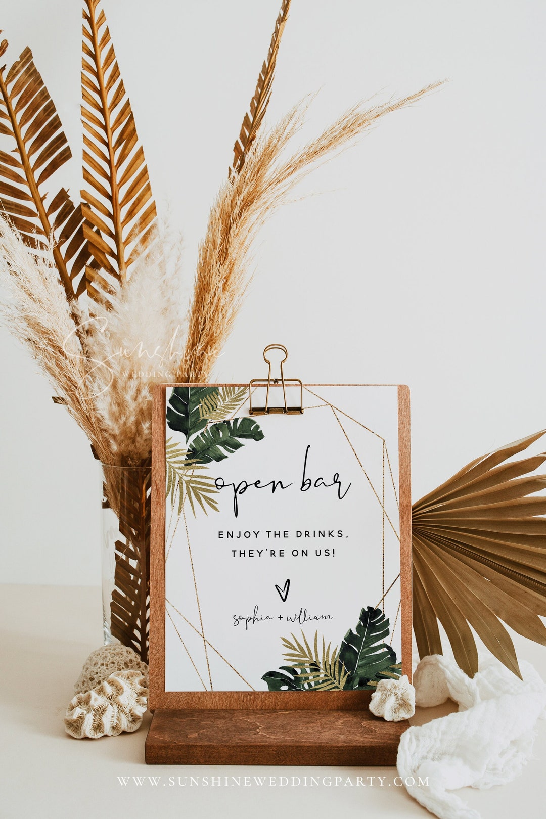 Tropical Greenery Open Bar Sign Template, Monstera Wedding, Open Bar ...