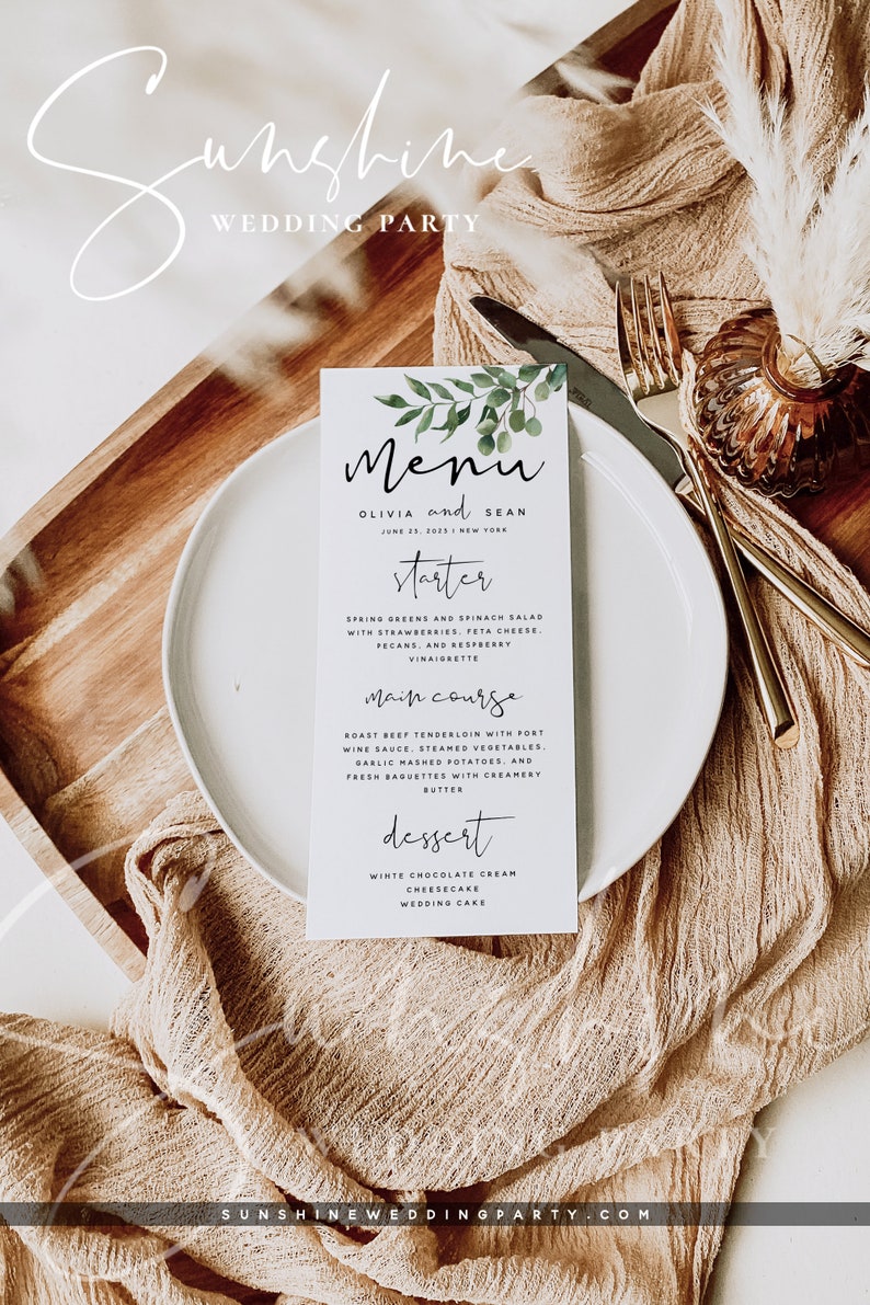 Greenery Menu Template Wedding Menu Greenery Wedding Menu | Etsy