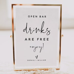 Open Bar Sign Template, Printable Open Bar Sign, Wedding Bar Sign ...