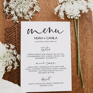 Minimalist Wedding Menu Template, Modern Menu Cards, DIY Editable Menu ...