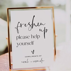 Minimalist Freshen up Sign Template, Wedding Bathroom Sign, Bathroom ...
