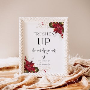 Freshen up Sign Template, Christmas Wedding Bathroom Sign, Bathroom ...