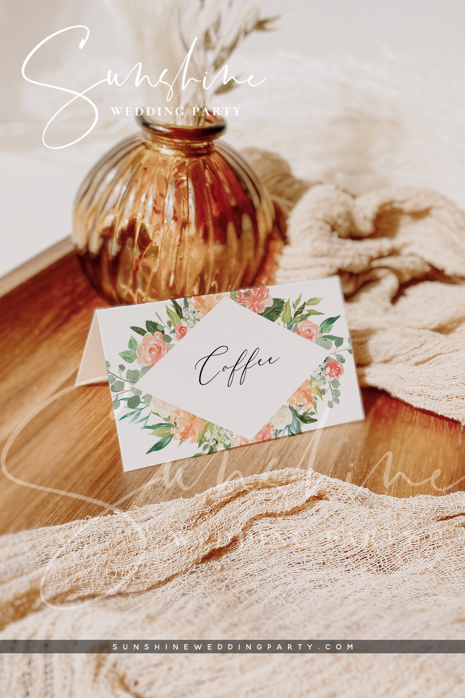 Peach Floral Food Labels Food Table Tents Editable Food Tent Cards ...