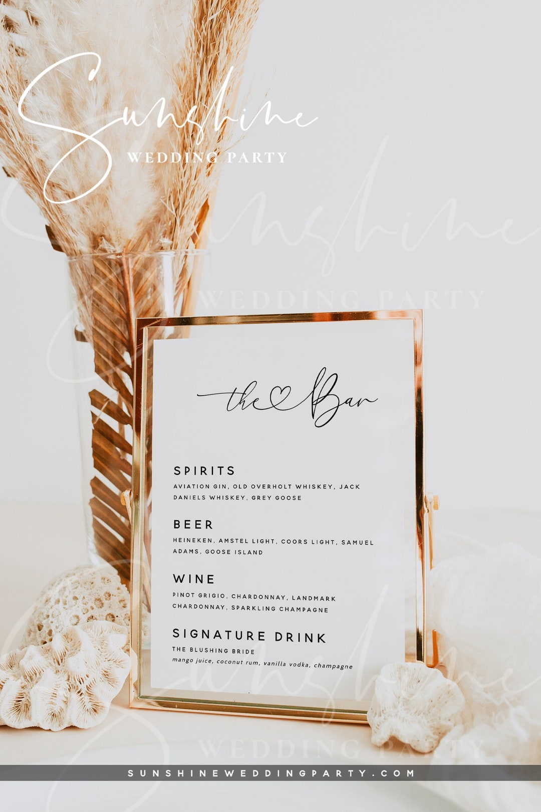 Wedding Bar Menu Template, Minimalist Bar Menu Sign, 5x7" 8x10" Wedding ...