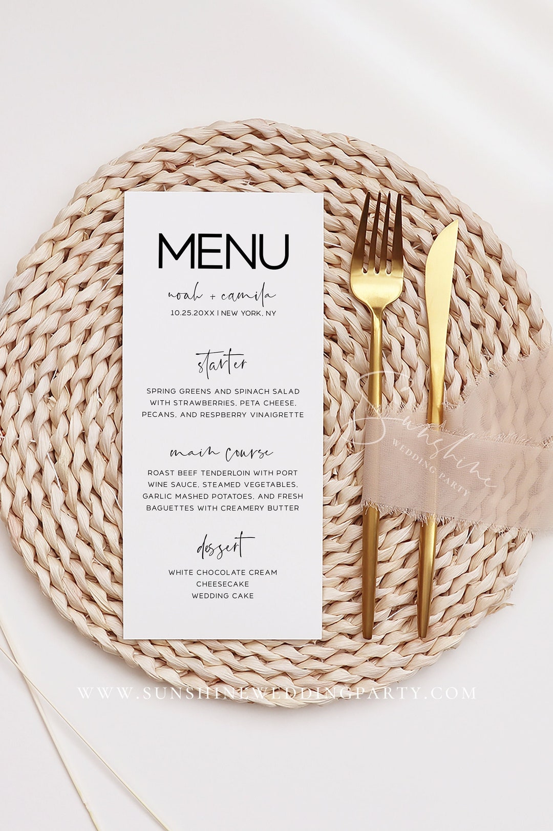 Minimalist Wedding Long Menu Cards Template, Modern Menu Cards ...