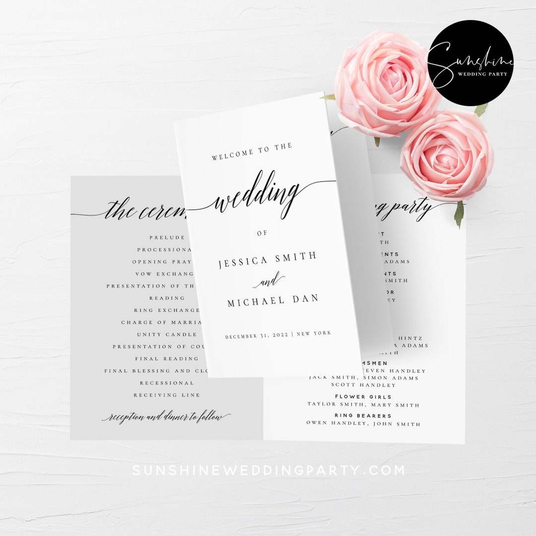 Folded Wedding Program Template Folded Wedding Program Printable ...