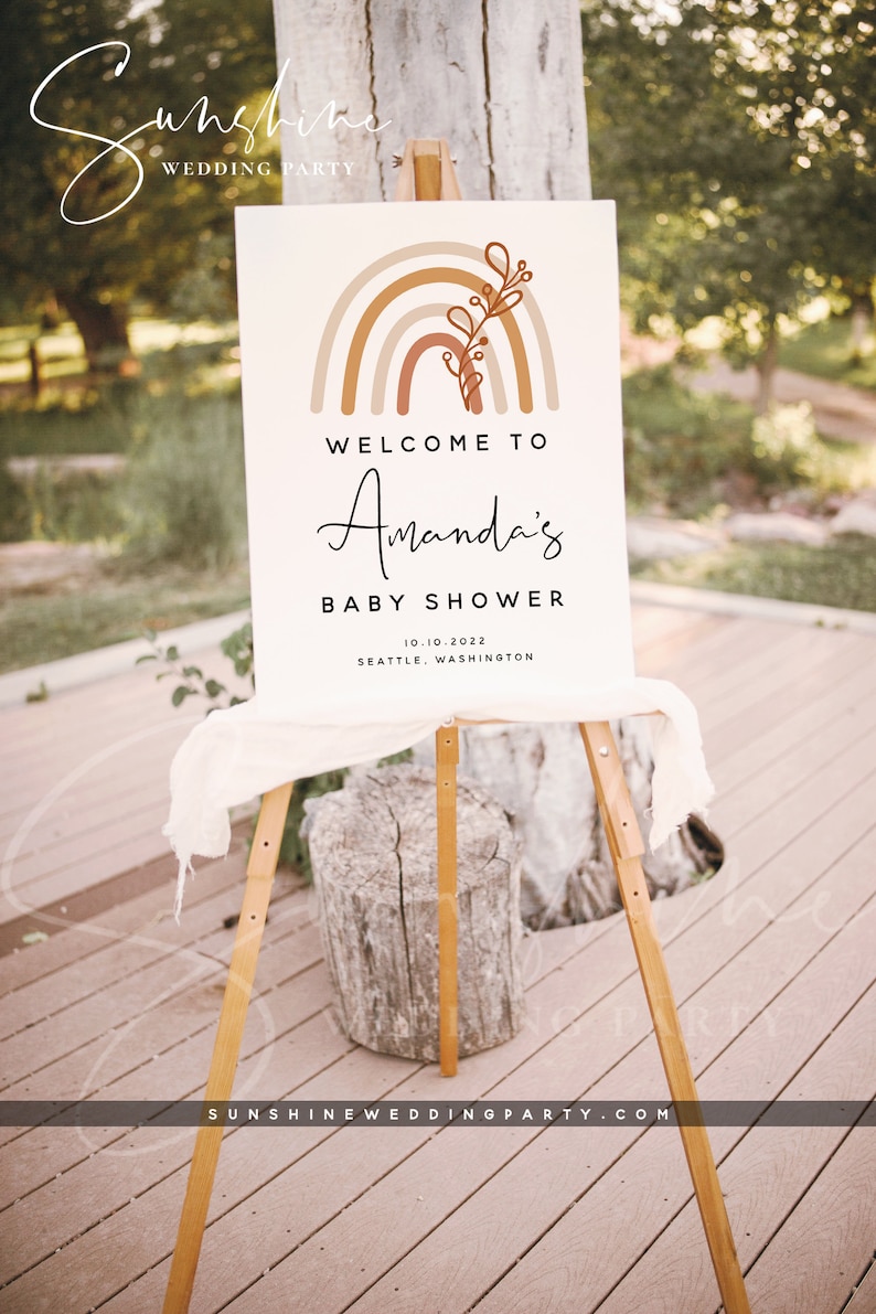 Rainbow Baby Shower Welcome Sign | Editable Boho Template | Templett ...