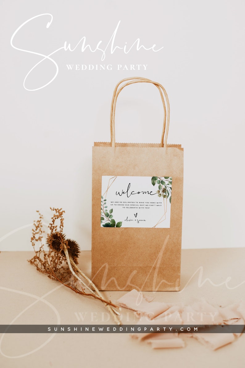 Welcome Bag Label Template Greenery Wedding Welcome Bag - Etsy