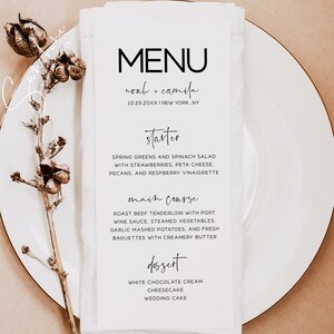 Minimalist Wedding Long Menu Cards Template, Modern Menu Cards ...