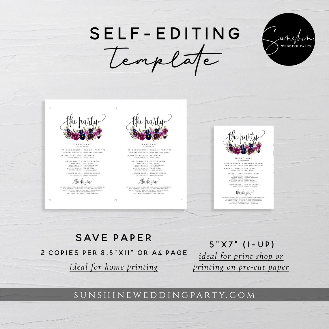 Blue & Purple Wedding Program Template, Floral Printable Program Cards ...