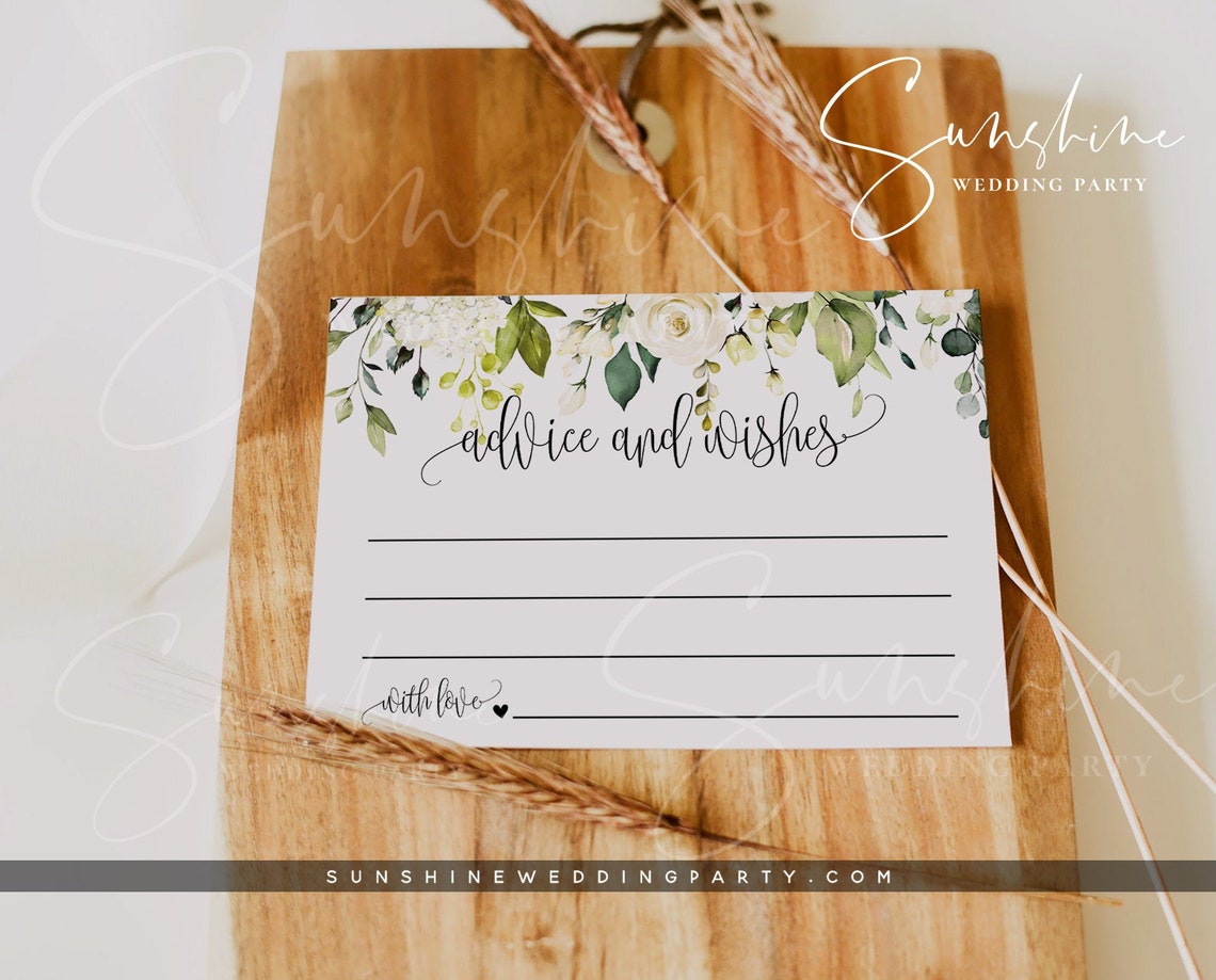 White Floral Wedding Advice Card Template Printable Wedding | Etsy