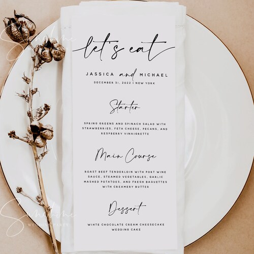 MCKENNA Long Minimalist Dinner Menu Template Modern Wedding - Etsy