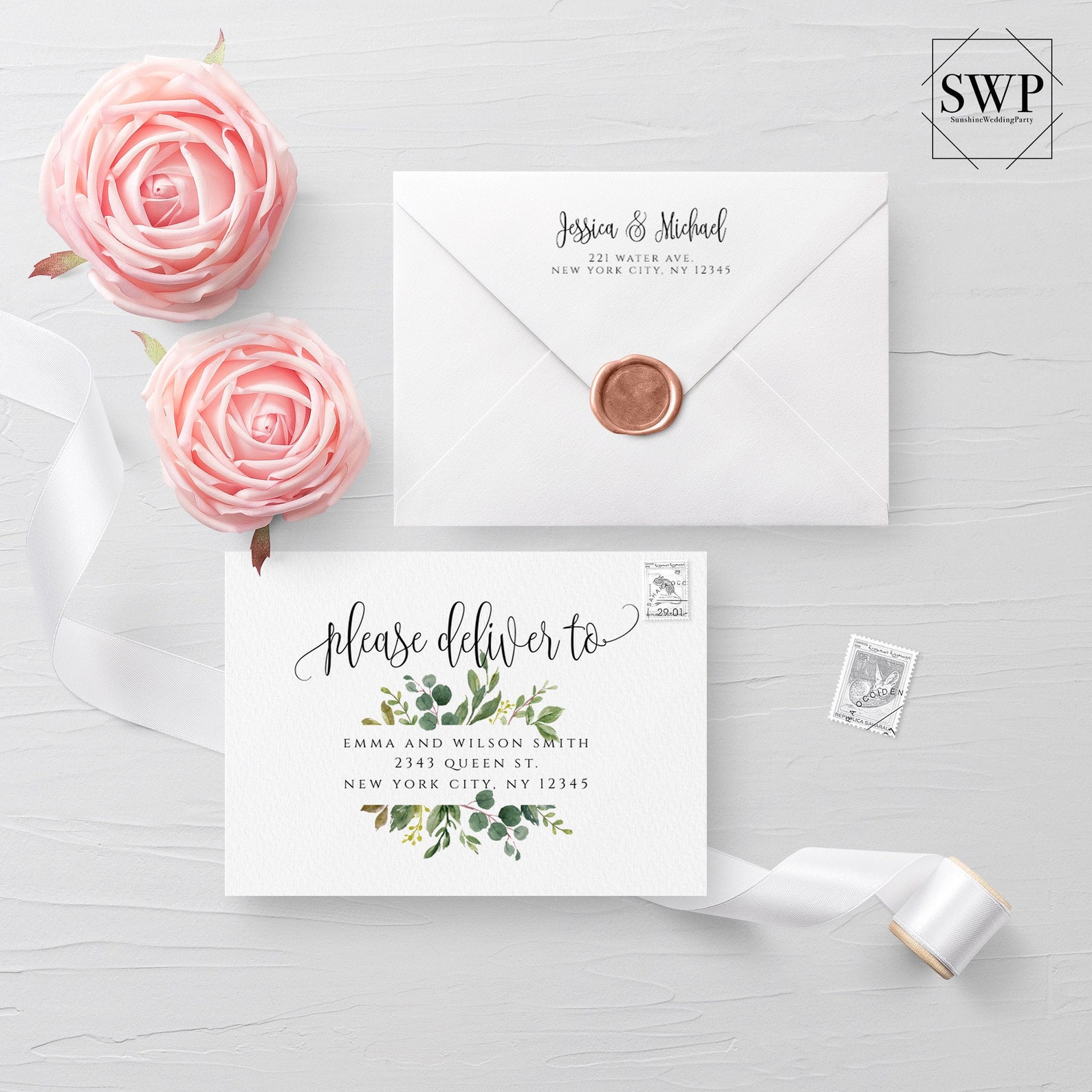 Greenery Envelope Template Wedding Editable DIY Printable - Etsy