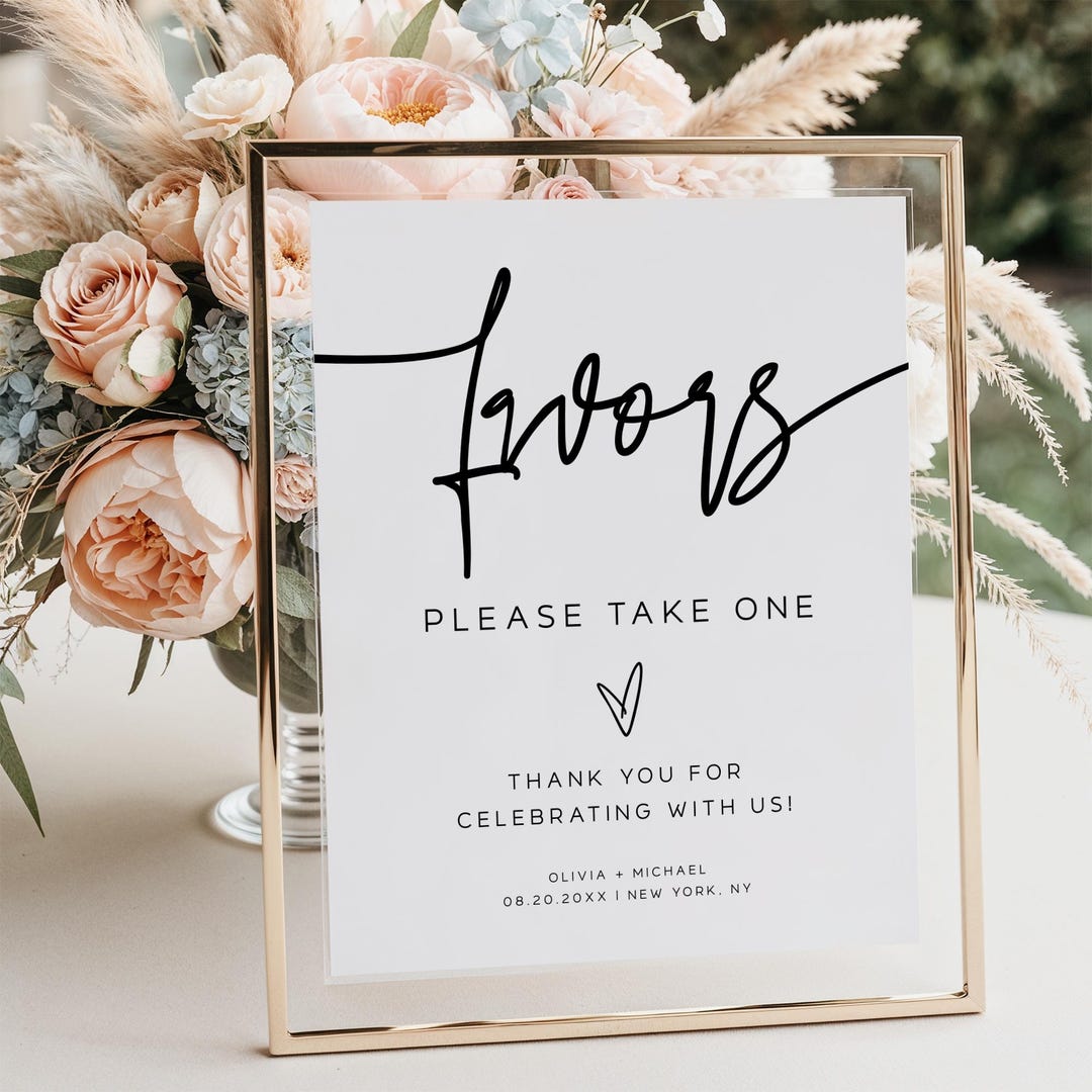 Editable Favors Sign Template | Please Take One Sign | Reception Table ...