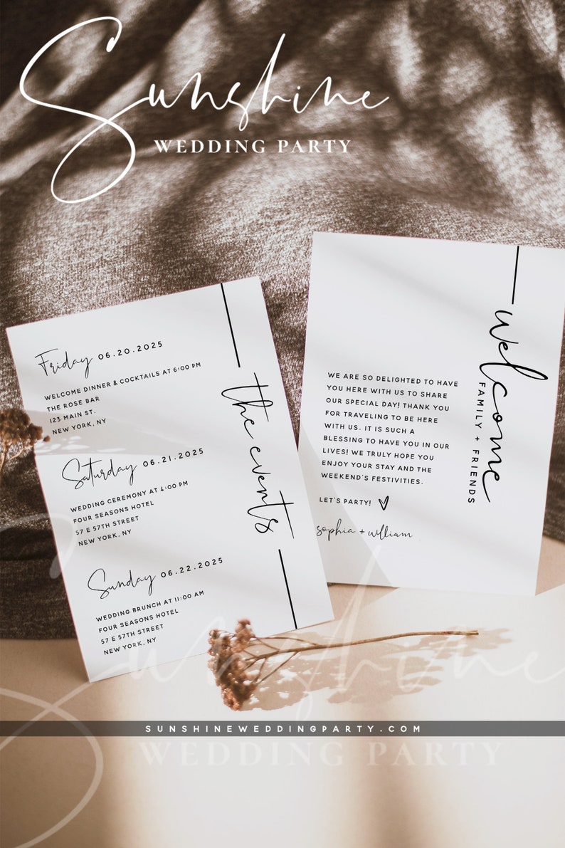 Minimalist Wedding Events Card Template Modern Wedding | Etsy