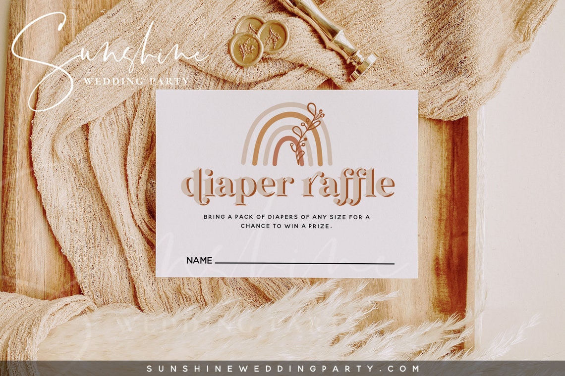 Rainbow Baby Shower Diaper Raffle Ticket Template Bohemian - Etsy
