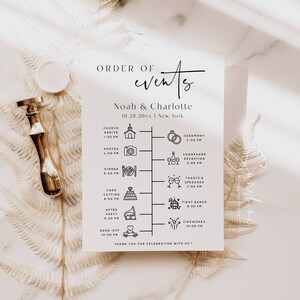 Minimalist Wedding Events Card, Modern Wedding, Order of Events ...