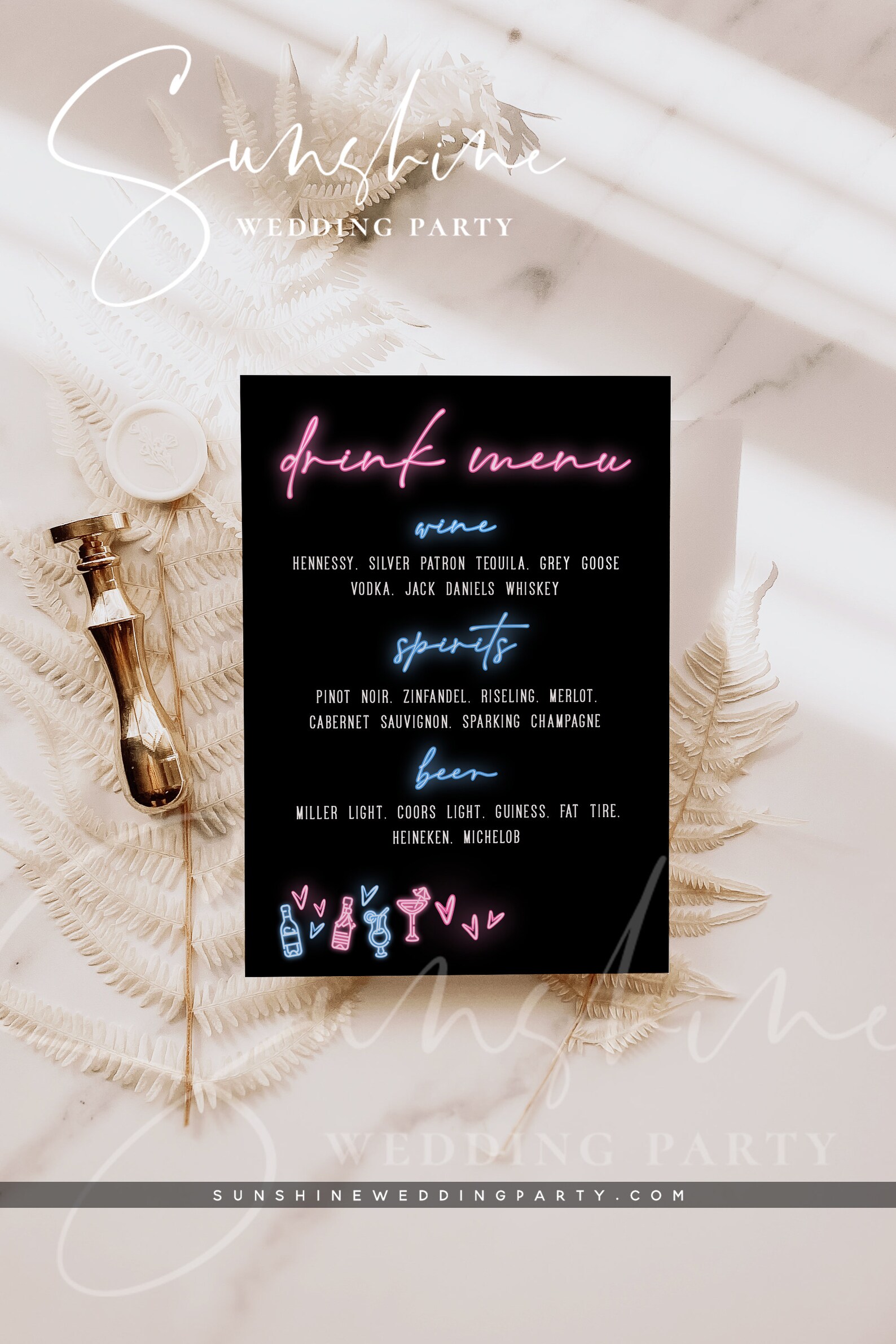 Neon Drink Menu Template Modern Drink Menu Signs the Bar - Etsy