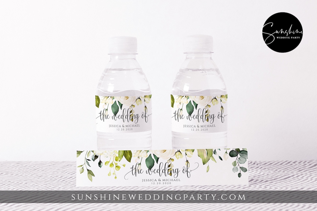 Wedding Water Bottle Label Template, Printable, White Floral Labels ...