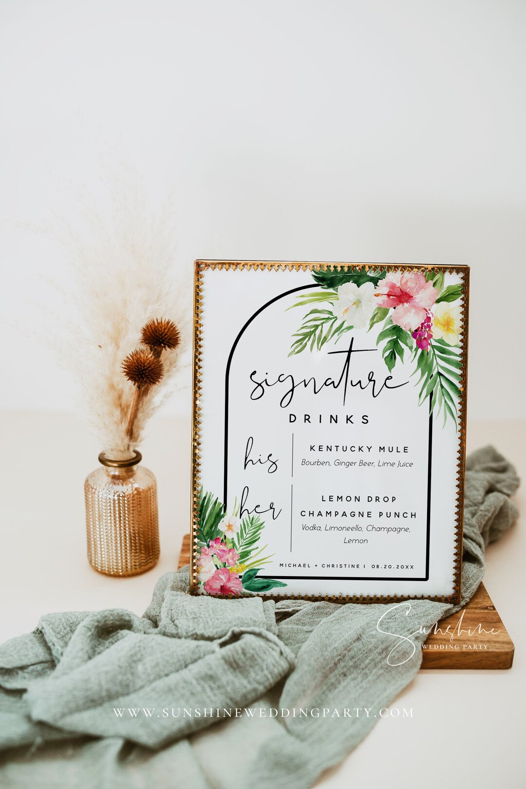 Tropical Beach Signature Drinks Sign Template, Summer Wedding ...