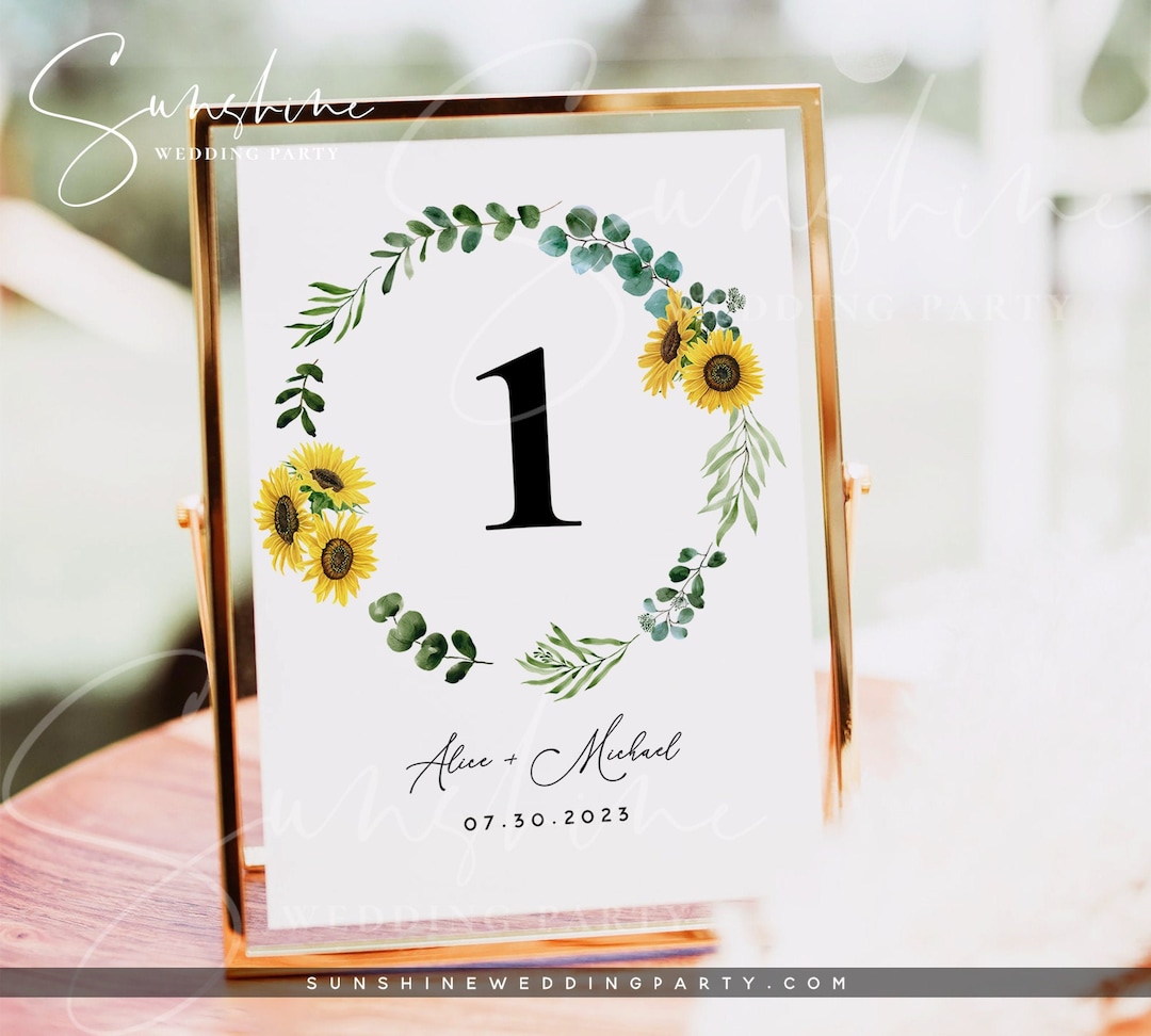 Sunflower Eucalyptus Wedding Table Number Sign Template, Printable ...