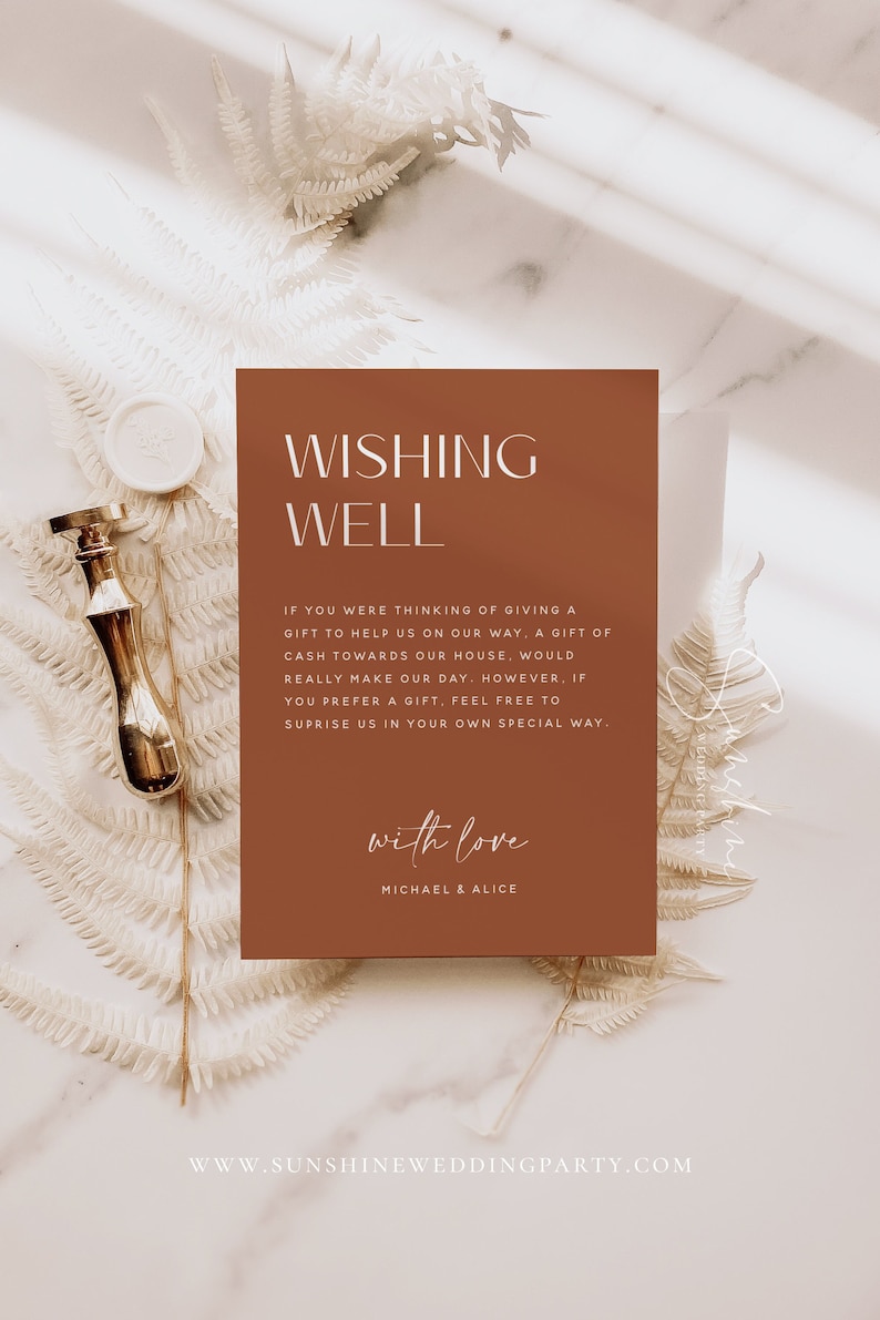 Terracotta Wedding Wishing Well Card Template, Modern Minimalist, Burnt ...