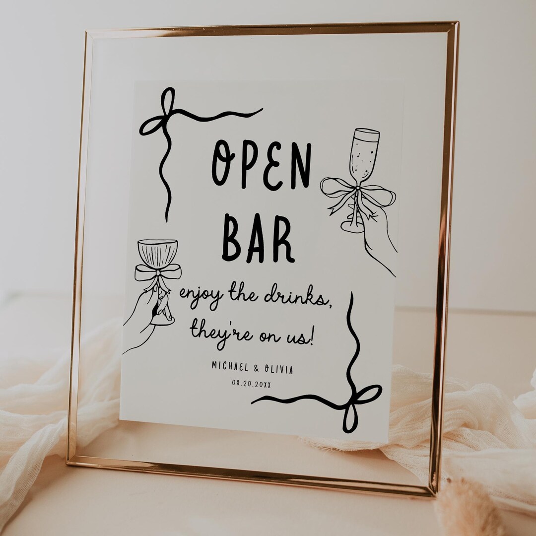 Printable Open Bar Sign | Wedding Drink Bar Sign | Whimsical ...